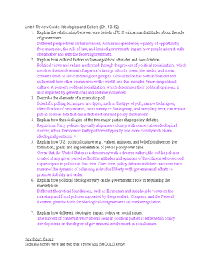 AP US Gov Unit 4 Notes - Unit 4 American Political Ideologies and ...