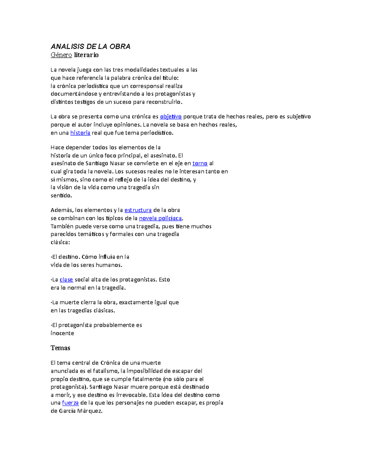 Analisis de cronica de una muerte anunciada - ANALISIS DE LA OBRA ...