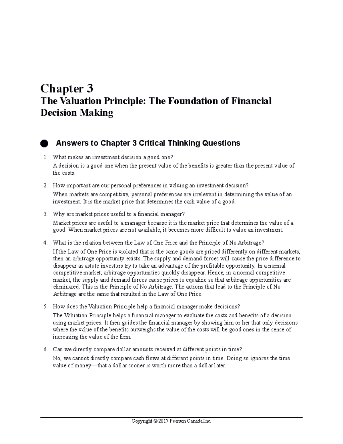 CH03 BERK 2CE RCT - Chapter 2 notes - Chapter 3 The Valuation Principle ...