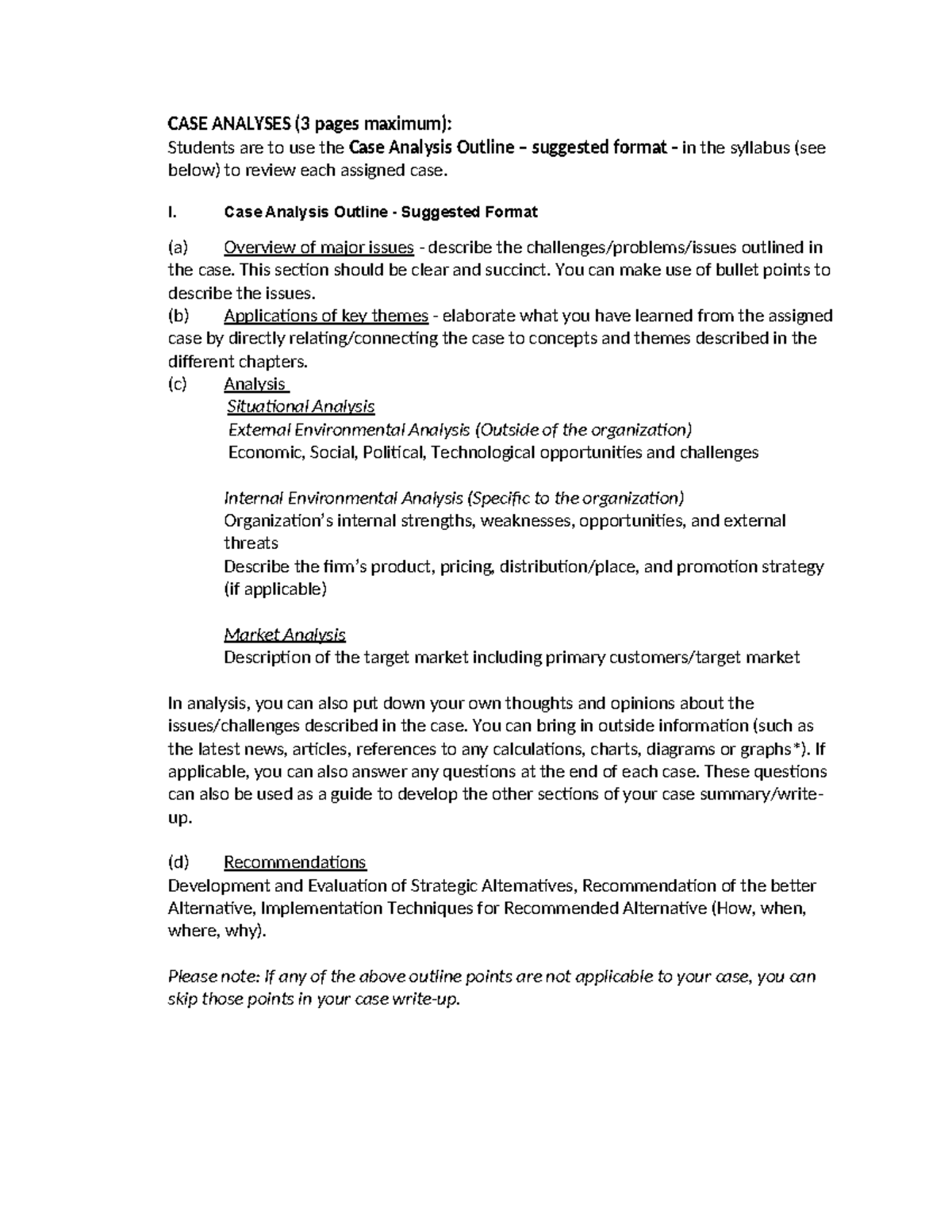 Case Analyses Outline Template - CASE ANALYSES (3 pages maximum ...
