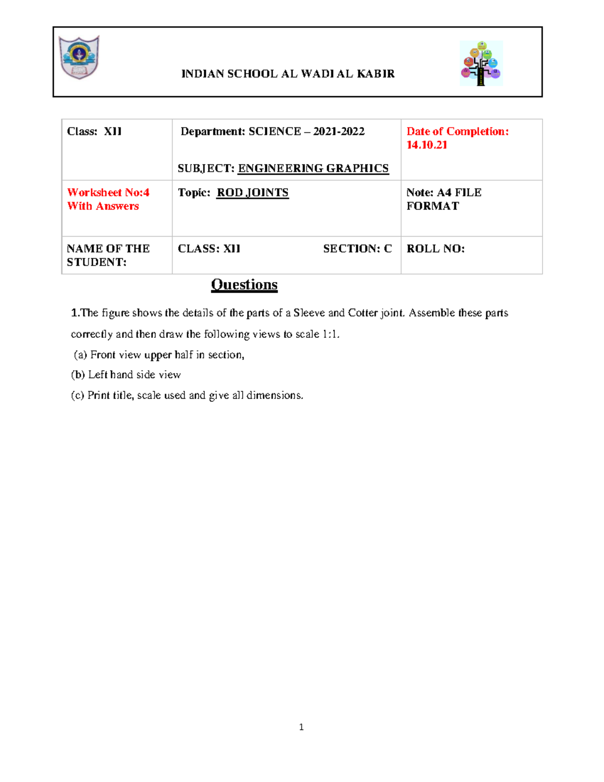 Gib and Cotter Joint - Questions 1 figure shows the details of the ...