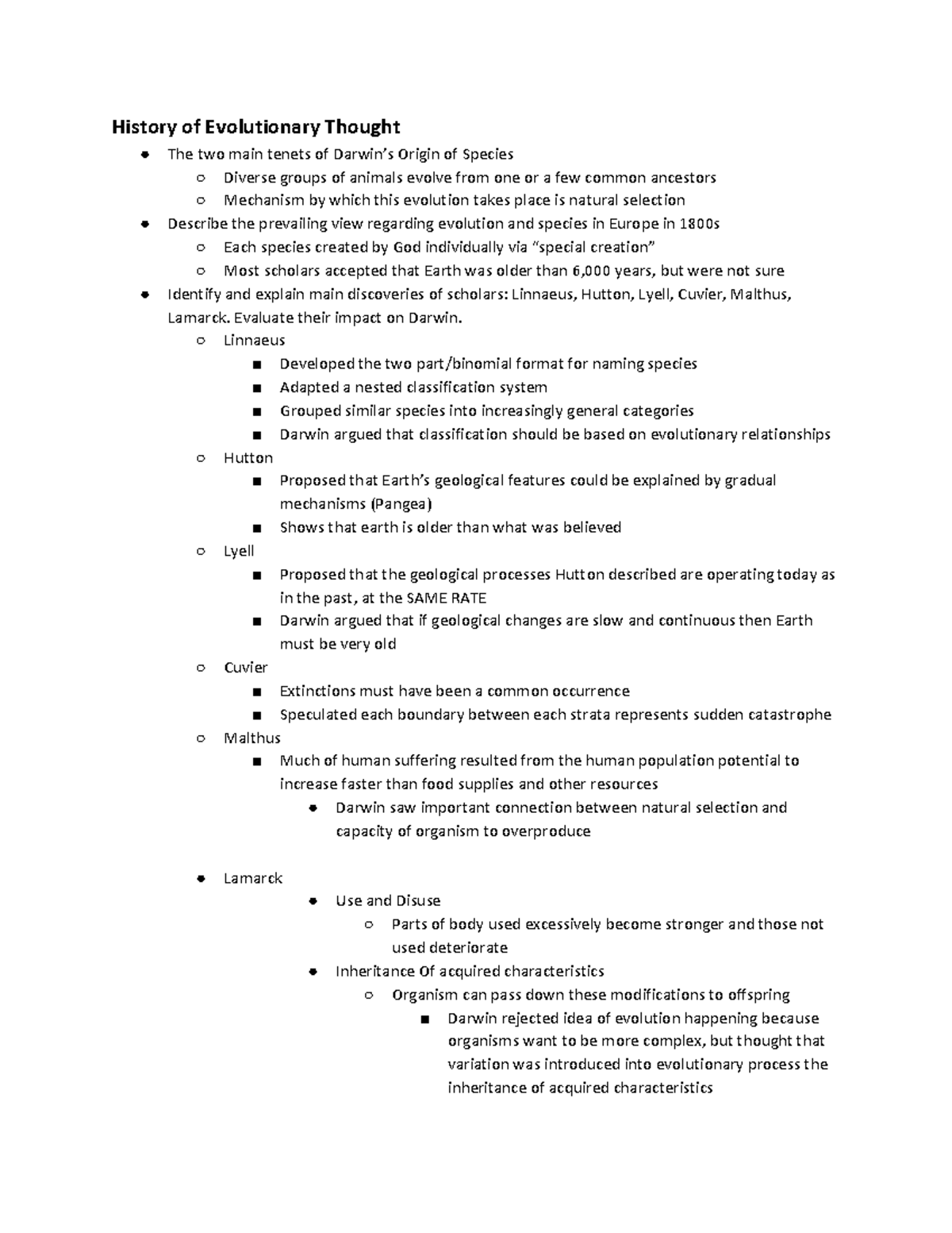 BILD 3 Learning Objectives - History of Evolutionary Thought The two ...