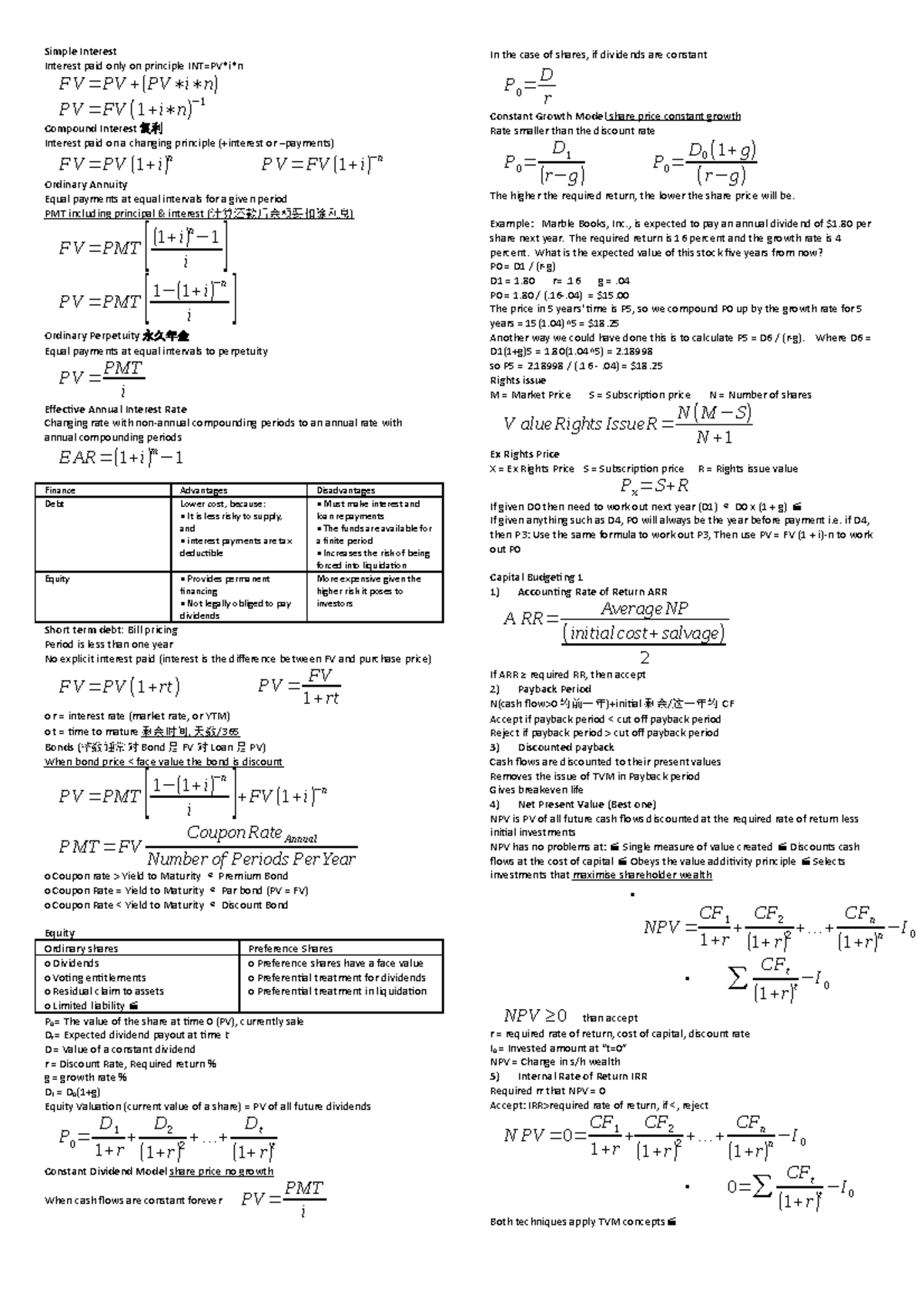 Cheatsheet - Summary Fundamentals of Business Finance - Simple Interest ...