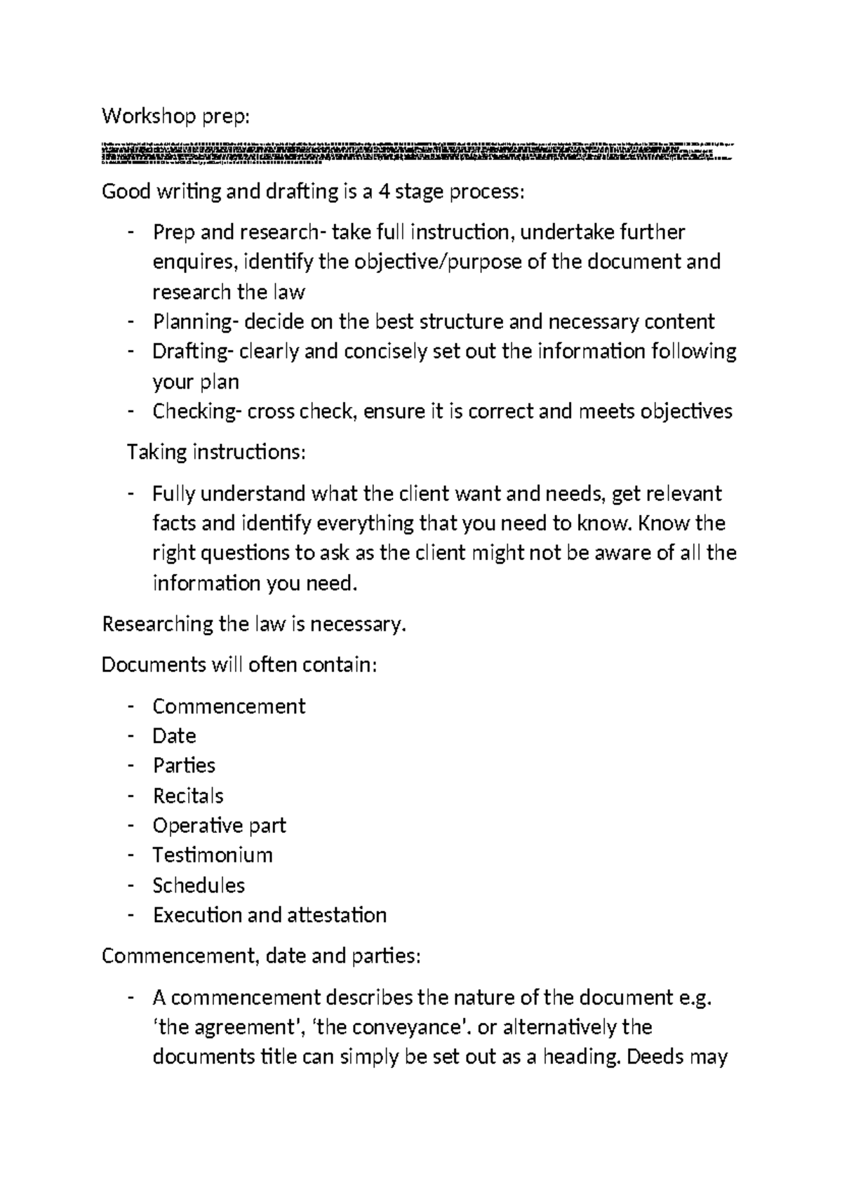 Drafting and writing workshop prep 11 sep - Workshop prep: - Studocu