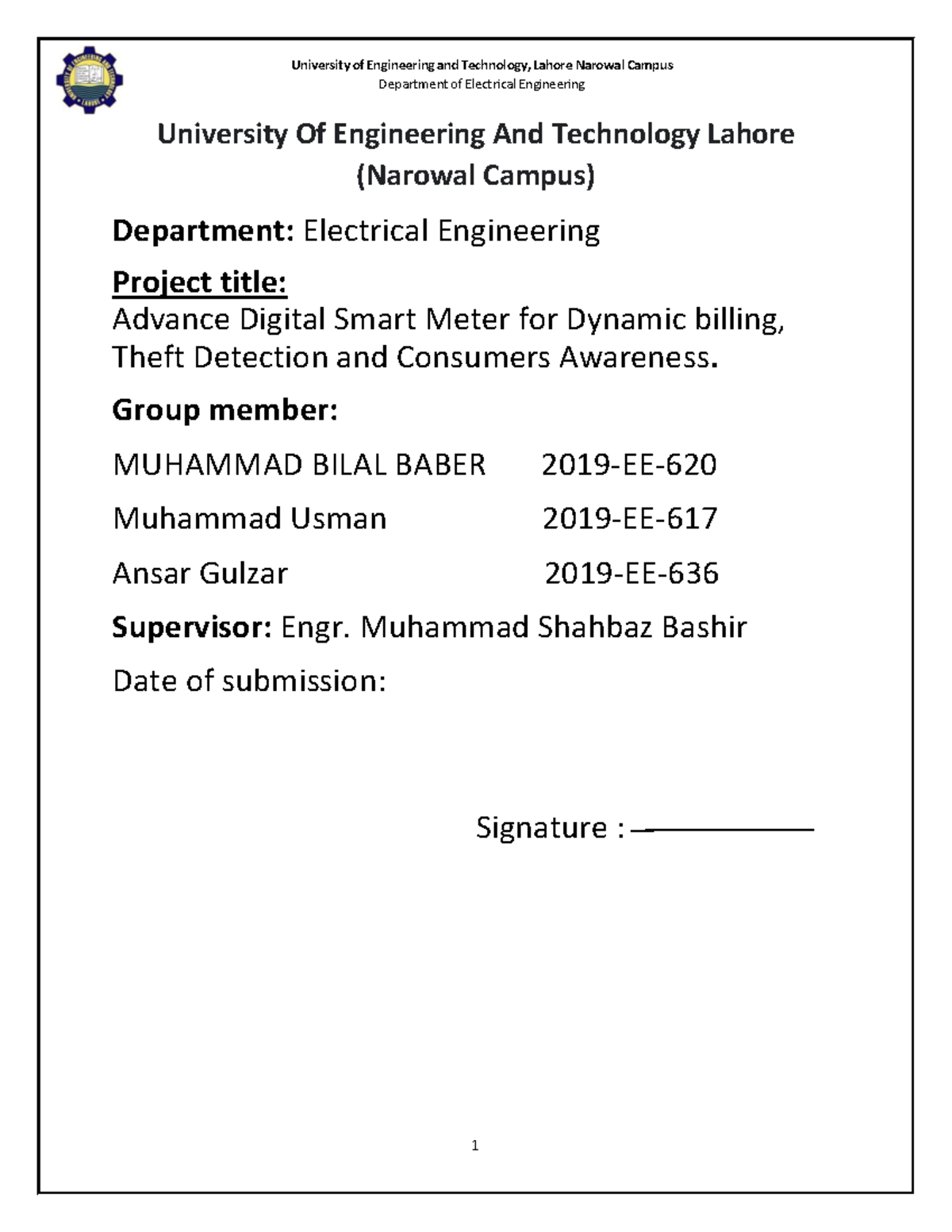 Smart energy meter proposal - Department of Electrical Engineering ...