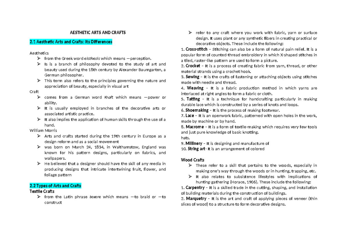 Artapp Midterm-Reviewer - AESTHETIC ARTS AND CRAFTS 2 Aesthetic Arts ...
