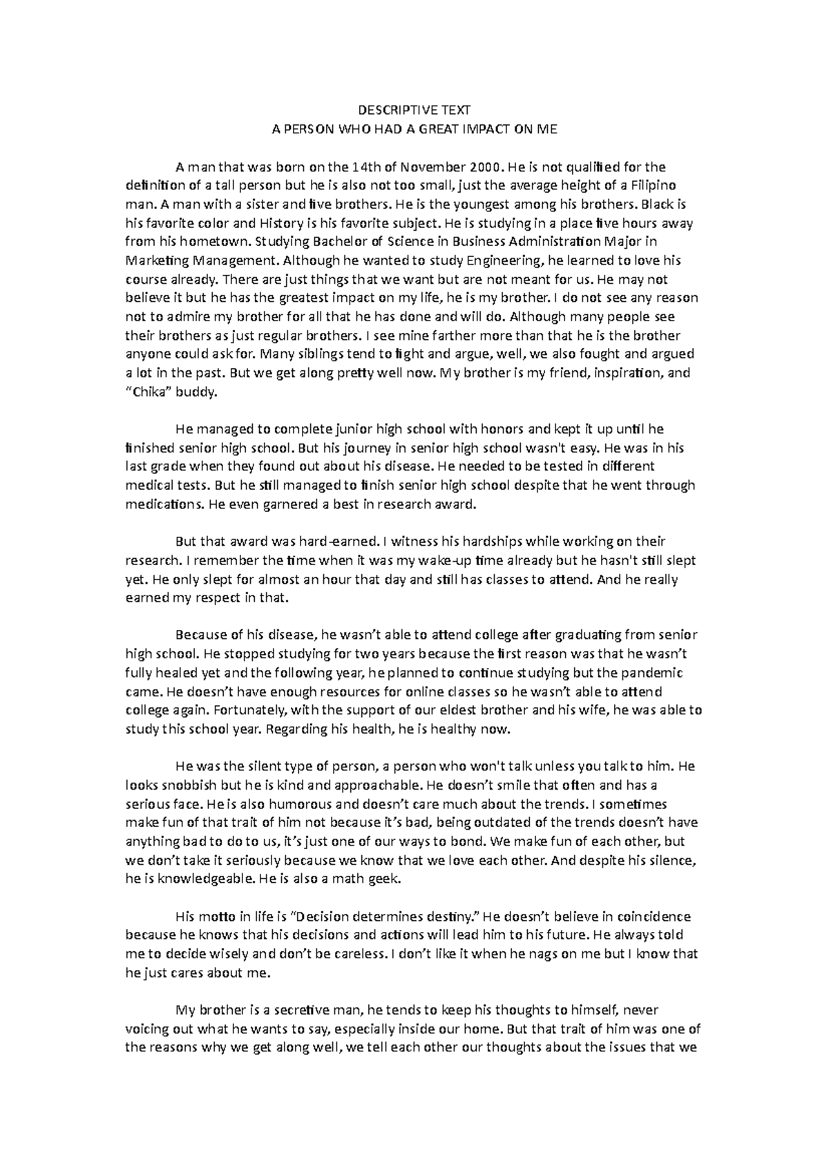 Descriptive text about the person who has a great impact on you - SHS ...