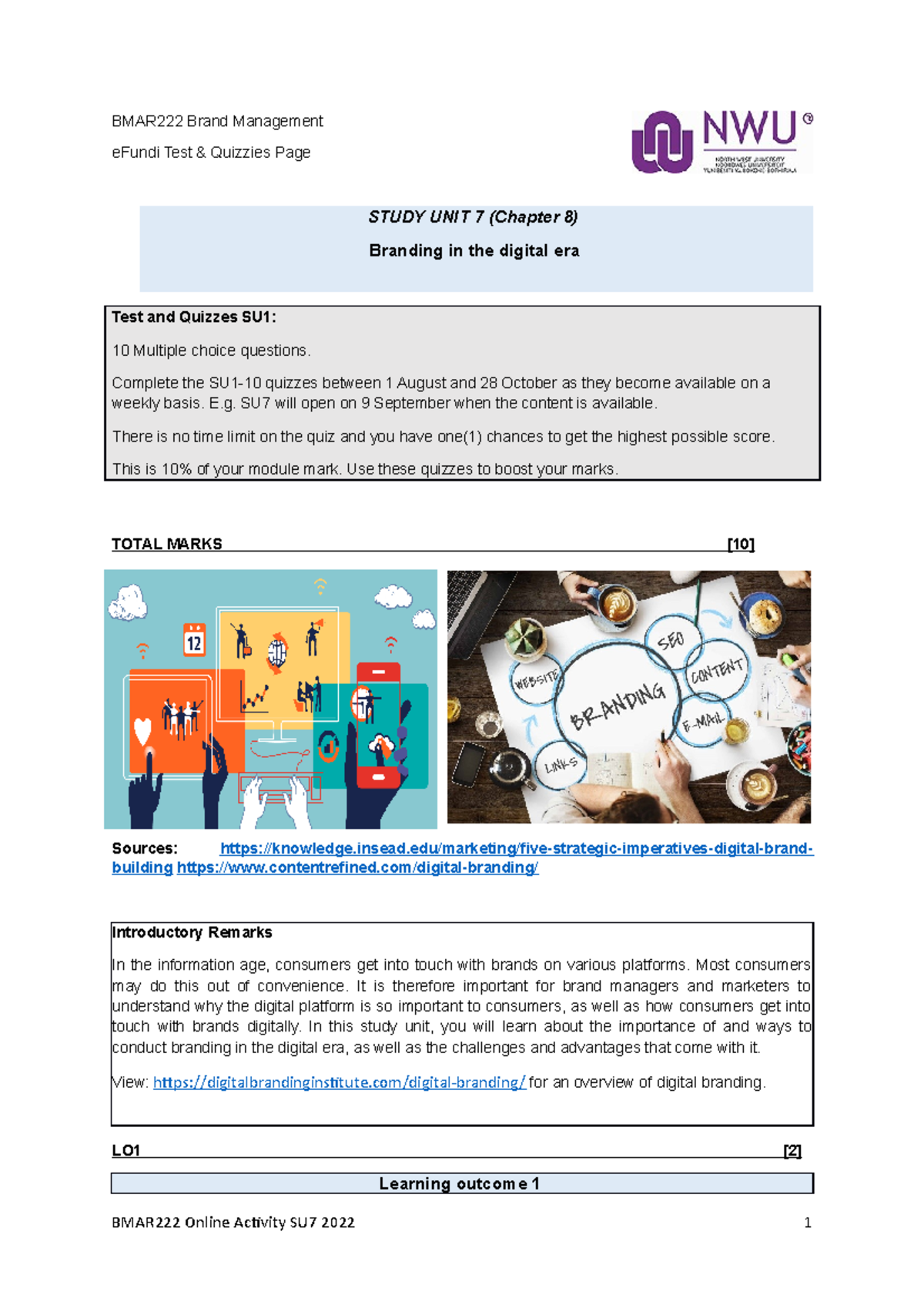 Attachment Study Unit 7 e Fundi online lesson Final - BMAR222 Brand ...