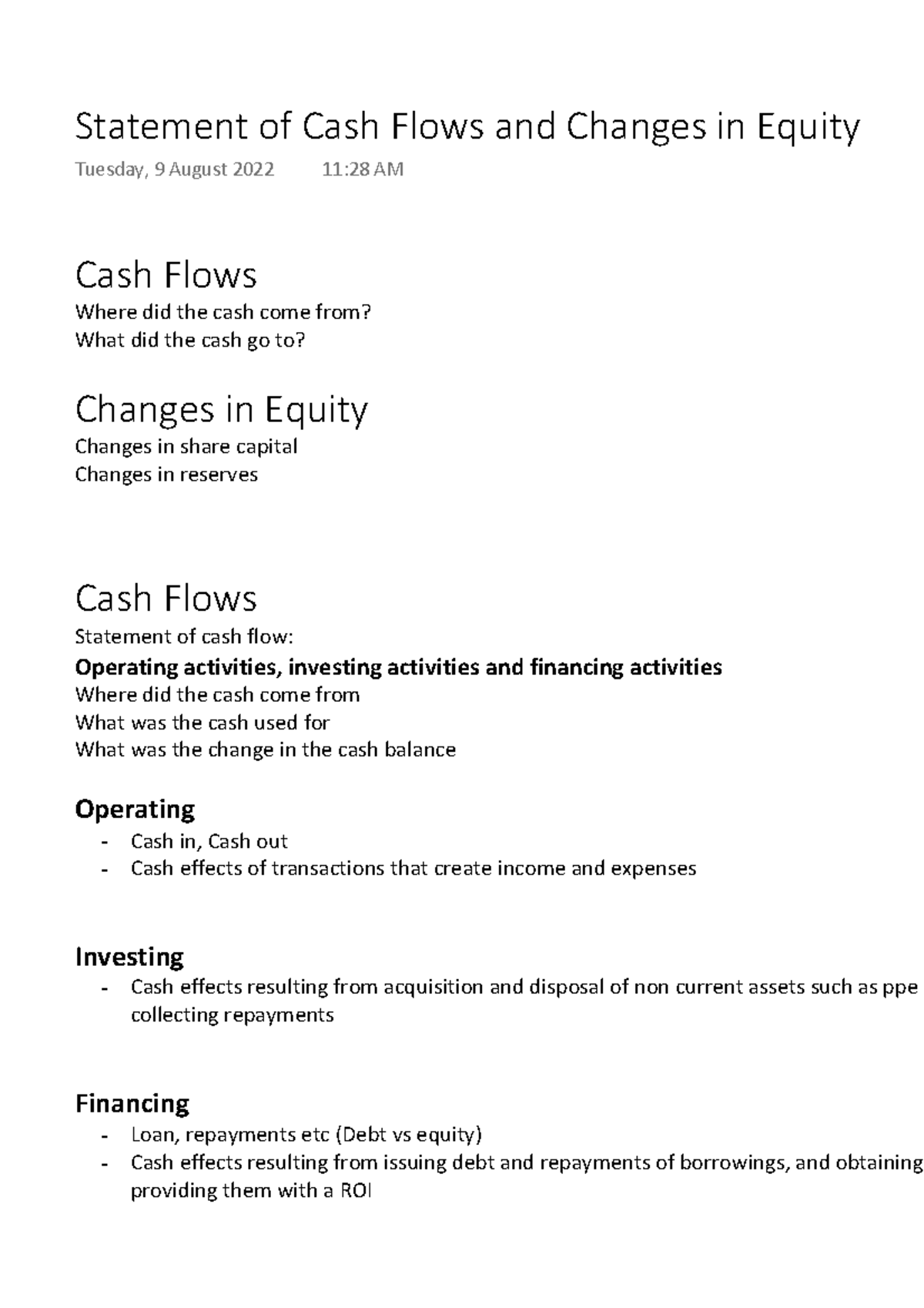 Statement of Cash Flows and Changes in Equity - Cash Flows Where did ...