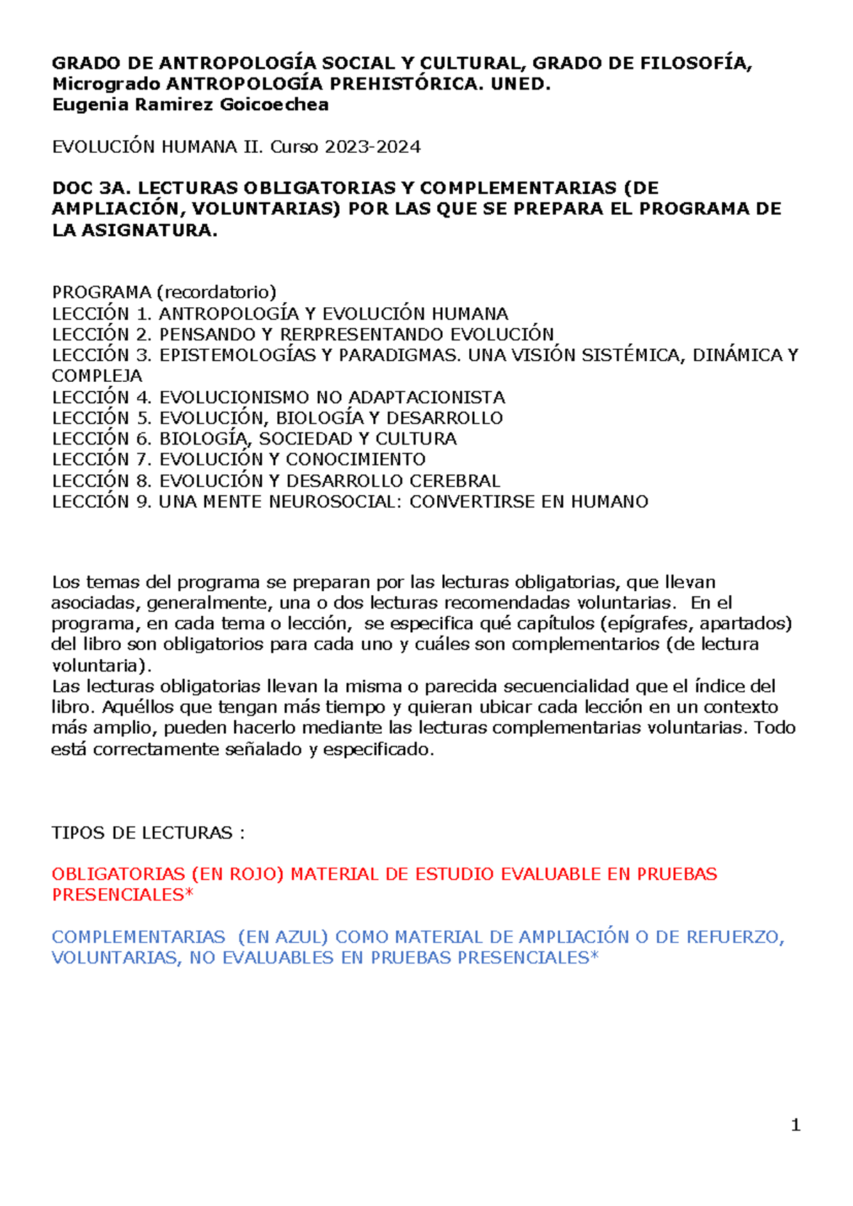 DOC 3A. Lecturas Obligatorias Y DE Ampliación - 1 GRADO DE ANTROPOLOGÍA ...