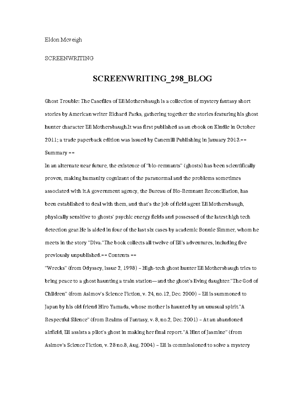 Screenwriting 298 BLOG - Eldon Mcveigh SCREENWRITING SCREENWRITING_298 ...