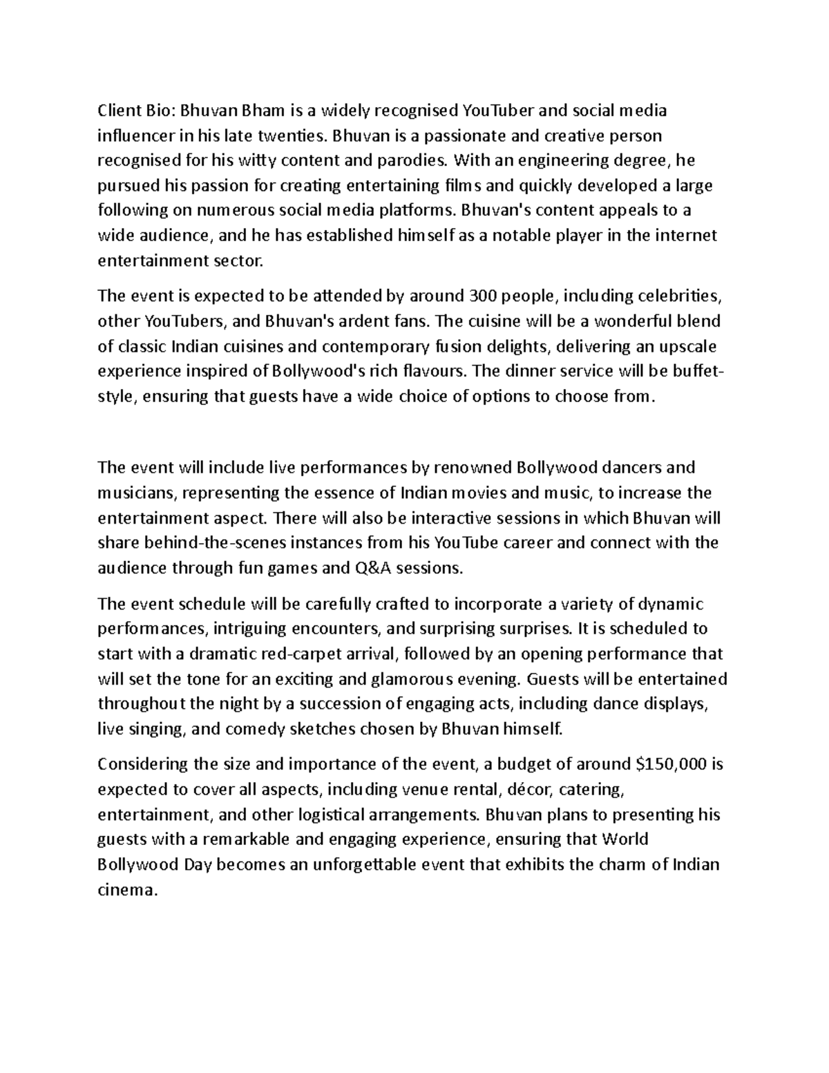 Client Bio - organise an event - Client Bio: Bhuvan Bham is a widely ...