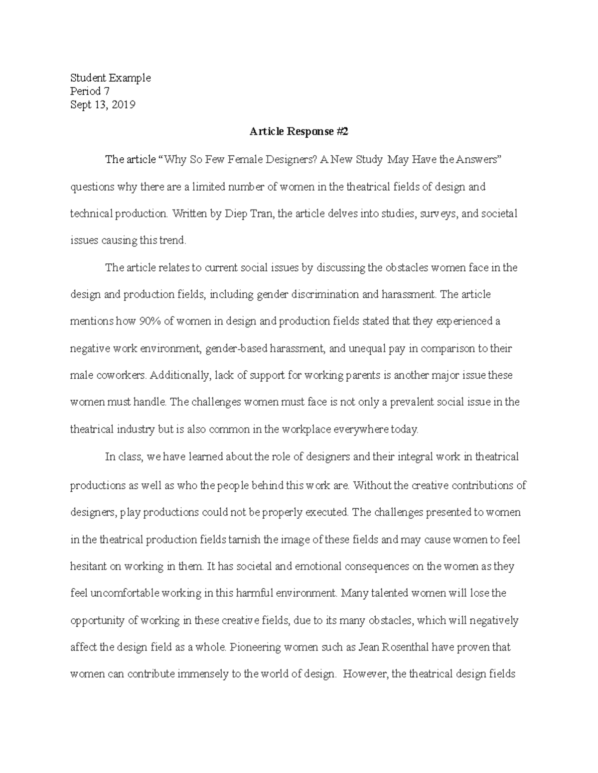 Article Response Student Example - Student Example Period 7 Sept 13 ...