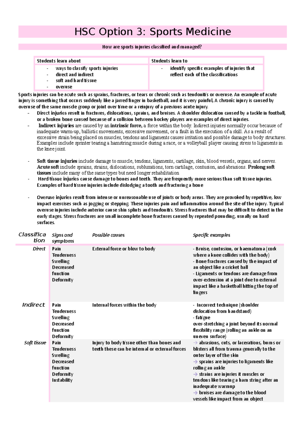 HSC Option 3 Sports medicine - HSC Option 3: Sports Medicine How are ...