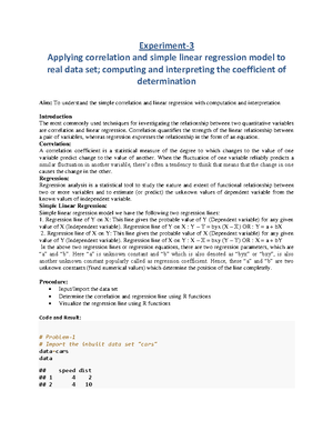 Experiment-7 - Experiment 1 - Experiment- Testing of hypothesis for one ...