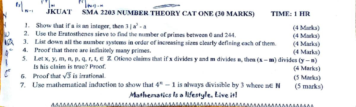 Sma 2203 Number Theory - This is a past paper for students doing Mathematics and computer ...