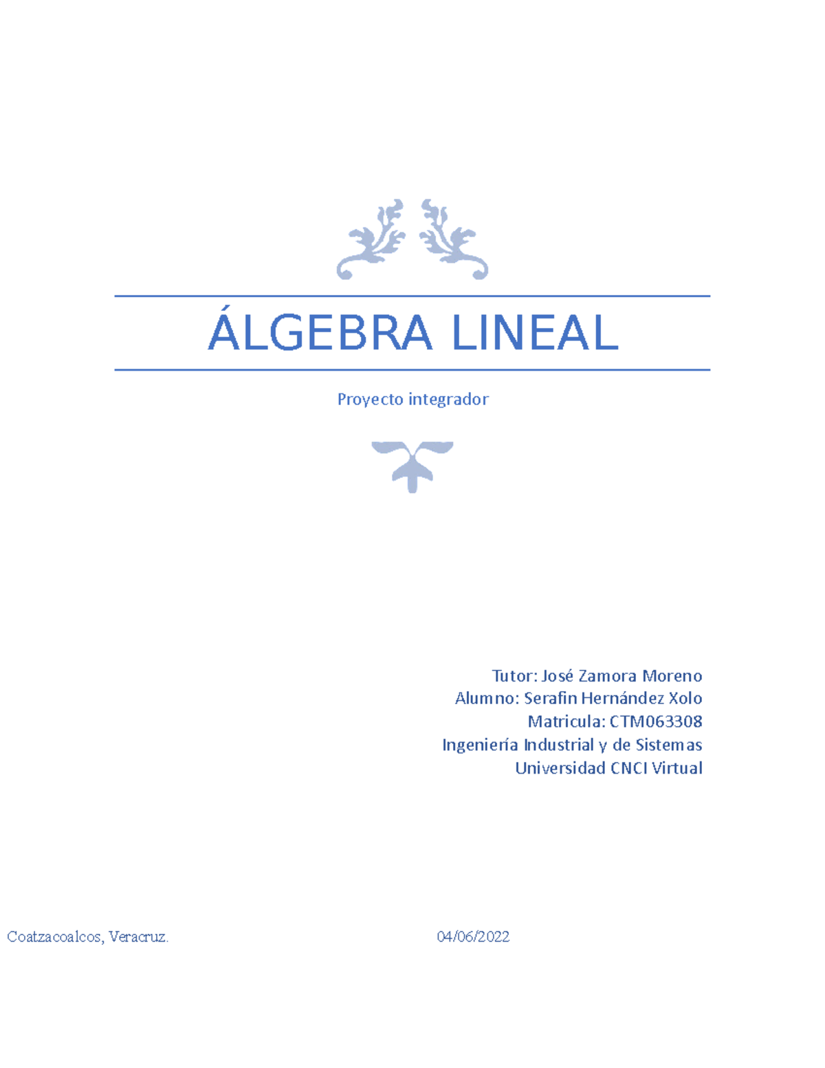 Proyecto integrador álgebra lineal - ÁLGEBRA LINEAL Proyecto integrador ...