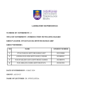 Laboratory Report IHS 120 EXP2 - LABORATORY REPORT: EXPERIMENT 2 ...
