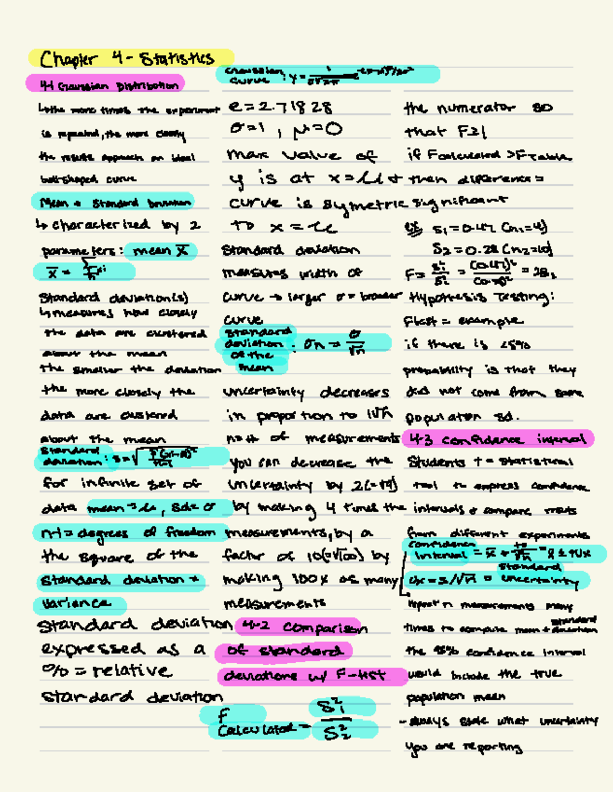 Chap 4 Notes - Chapter 4 - Statistics Gaussian ####### 4 - 1 Gaussian ...