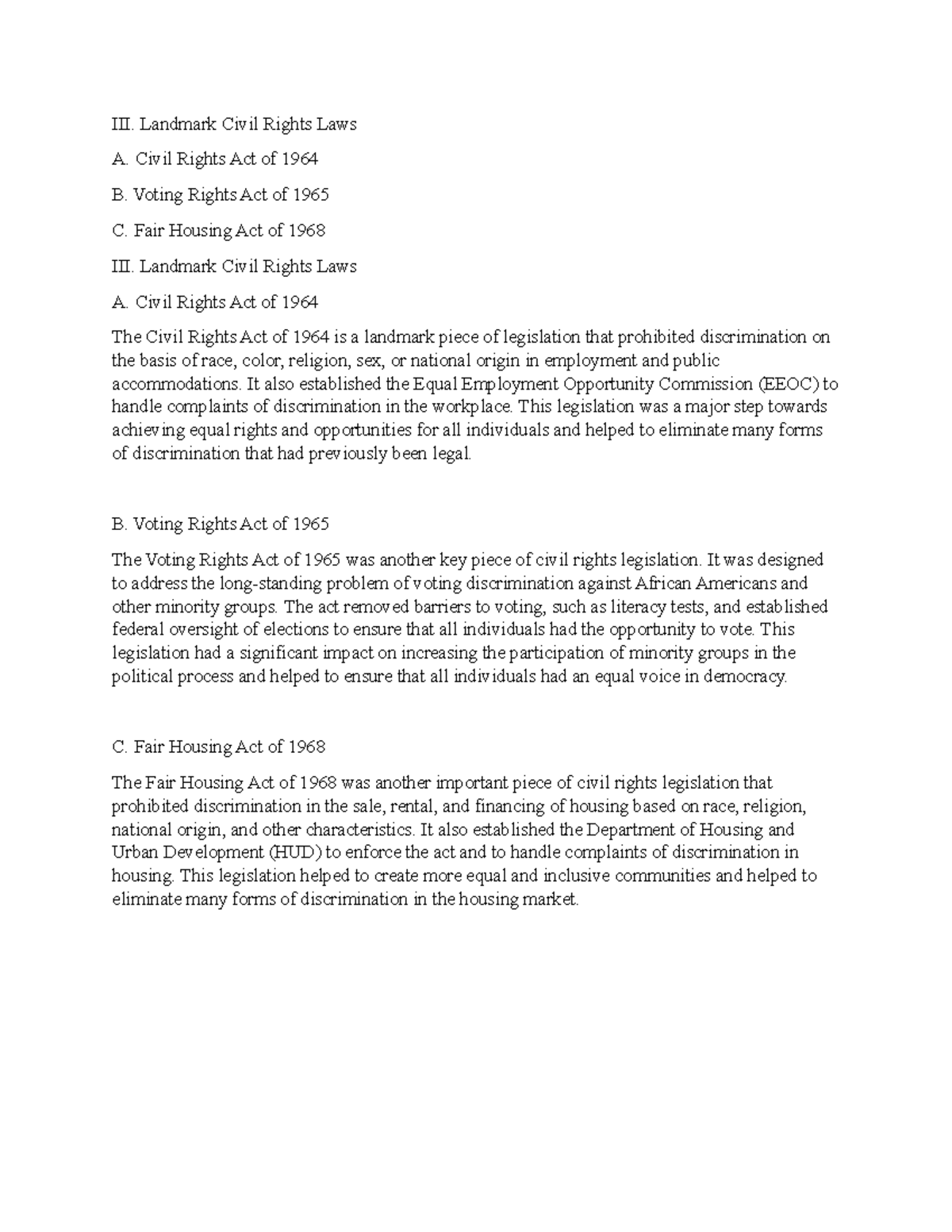 Congress and Civil Rights Laws 3 - III. Landmark Civil Rights Laws A ...