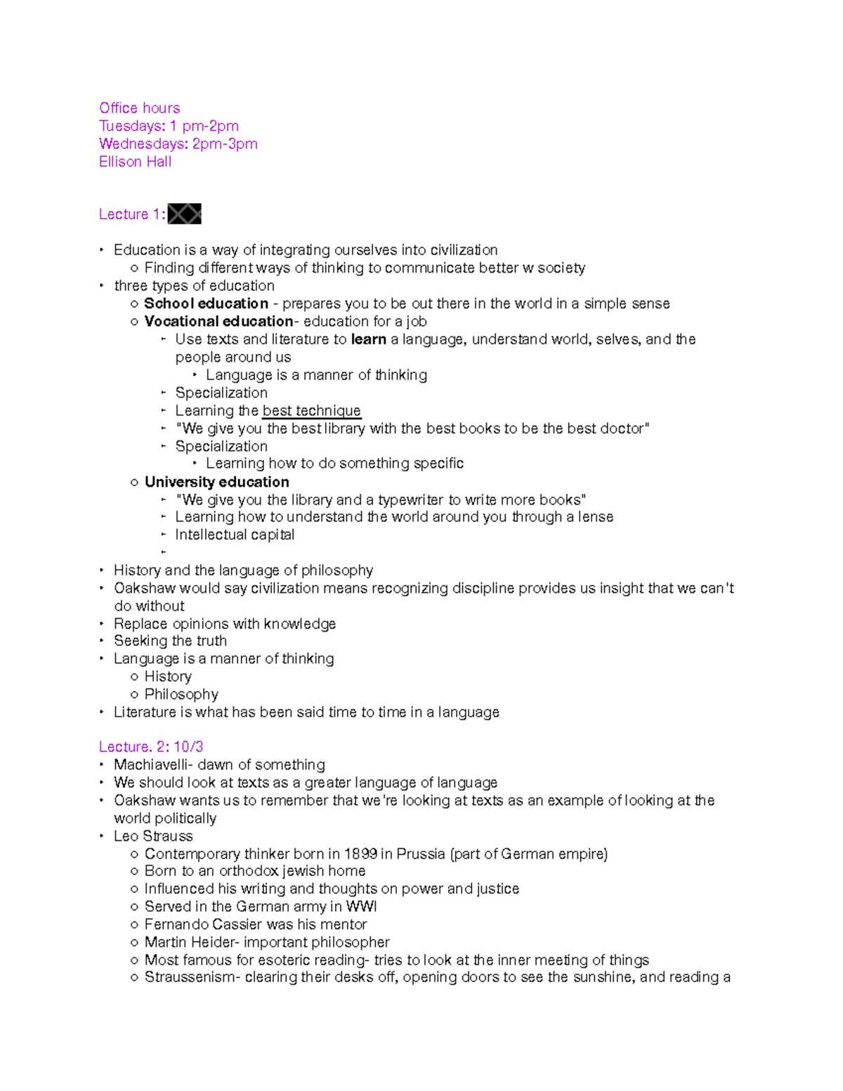 Lecture Notes - POL 1 - Office hours Tuesdays: 1 pm-2pm Wednesdays: 2pm ...