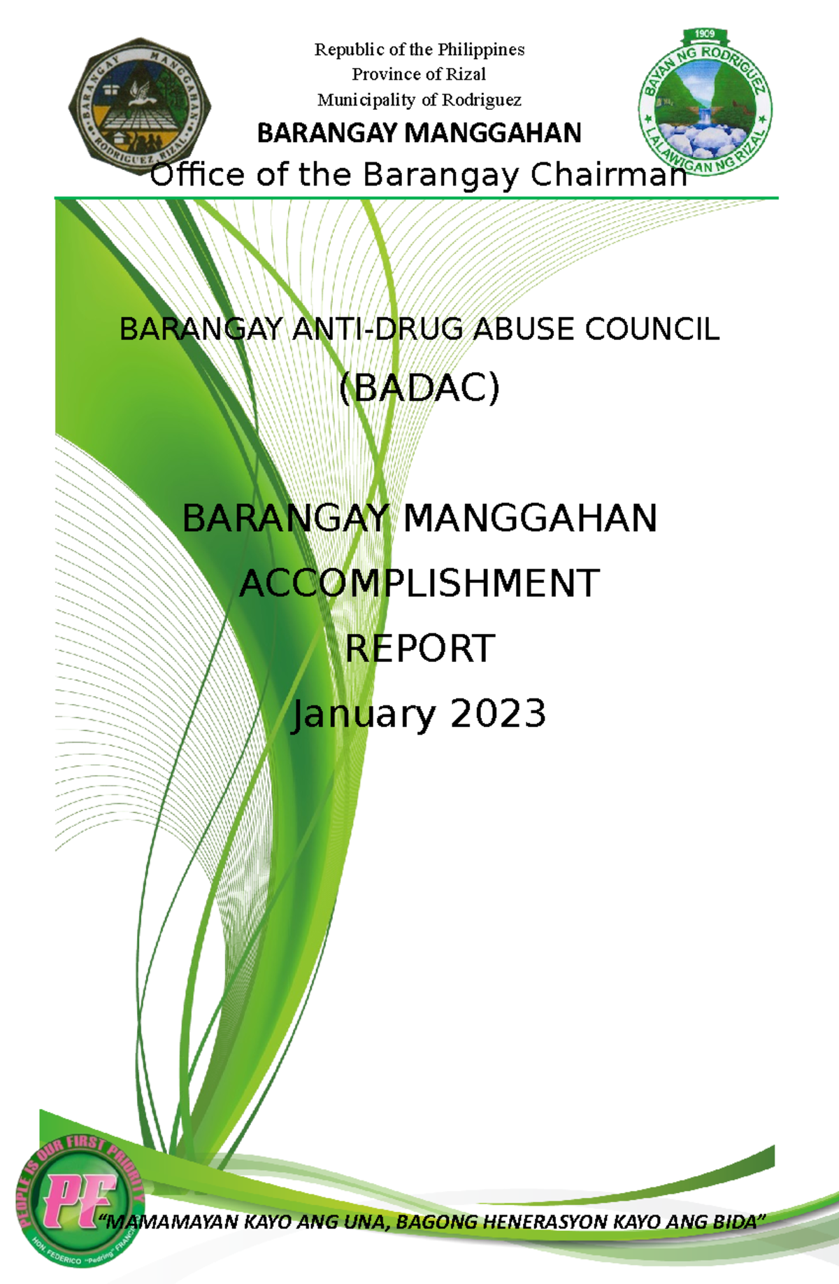 Accomplishment report January 2023 - Province of Rizal Municipality of ...