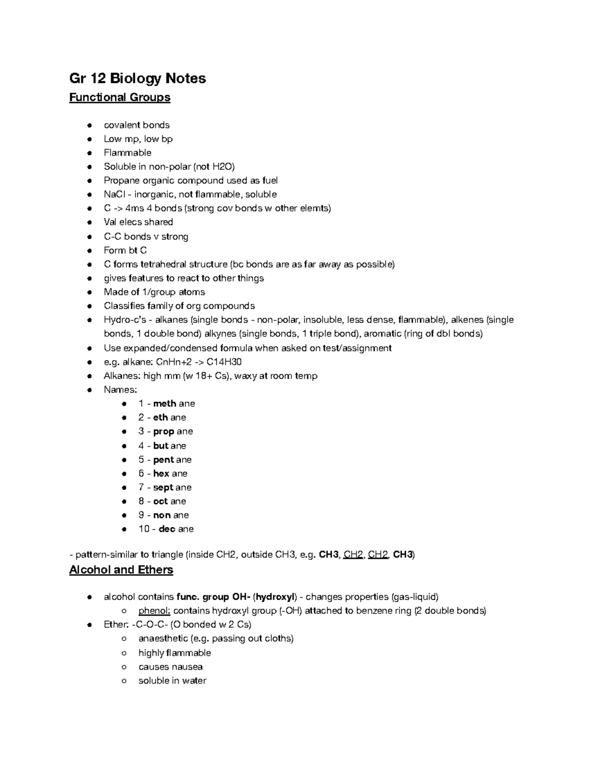 Gr 12 Biology Notes - note - Gr 12 Biology Notes Functional Groups ...