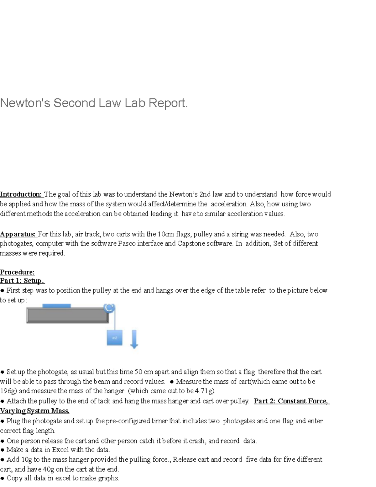 Newtons second law lab report - Newton's Second Law Lab Report ...