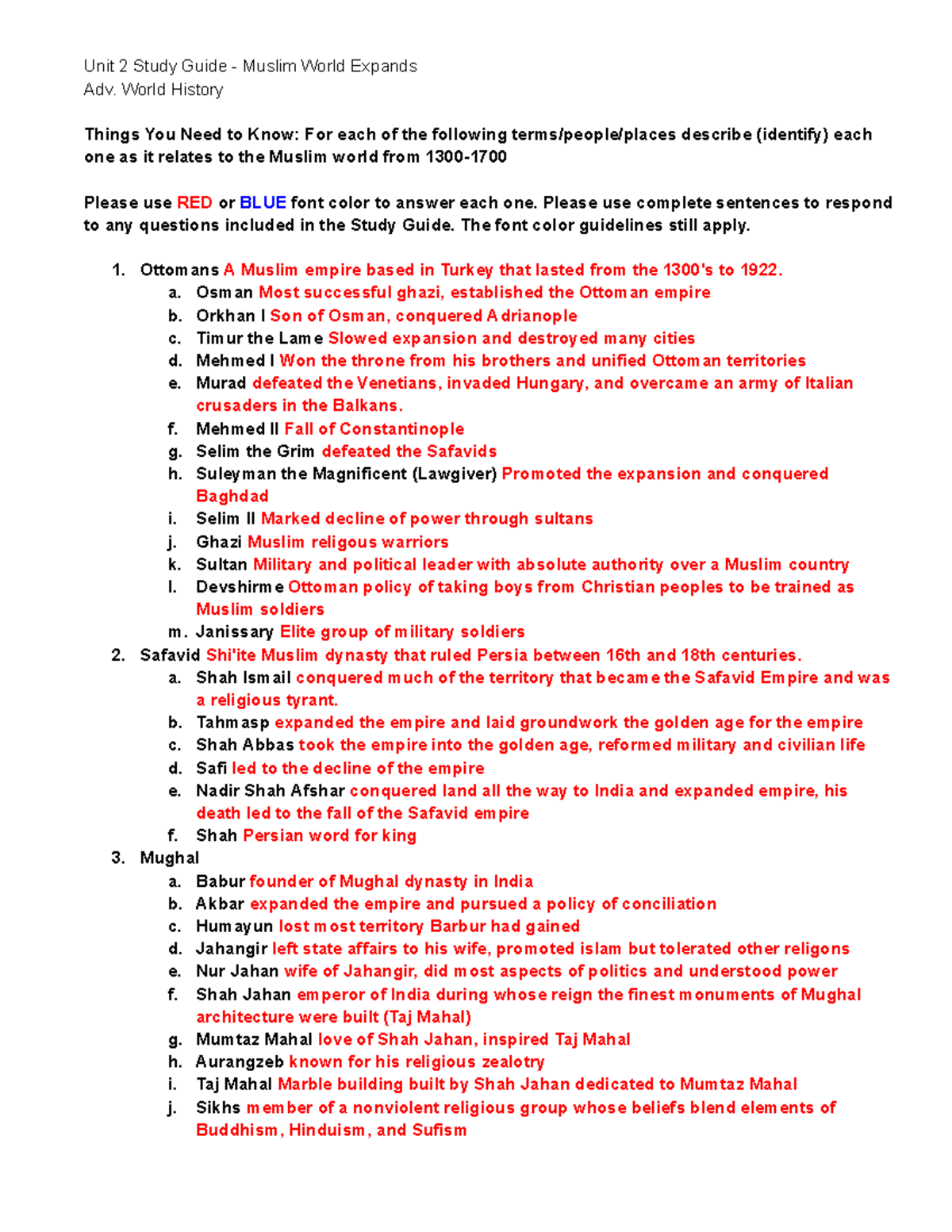 Unit 2 Study Guide - Muslim World Expands - Google Docs - Unit 2 Study ...