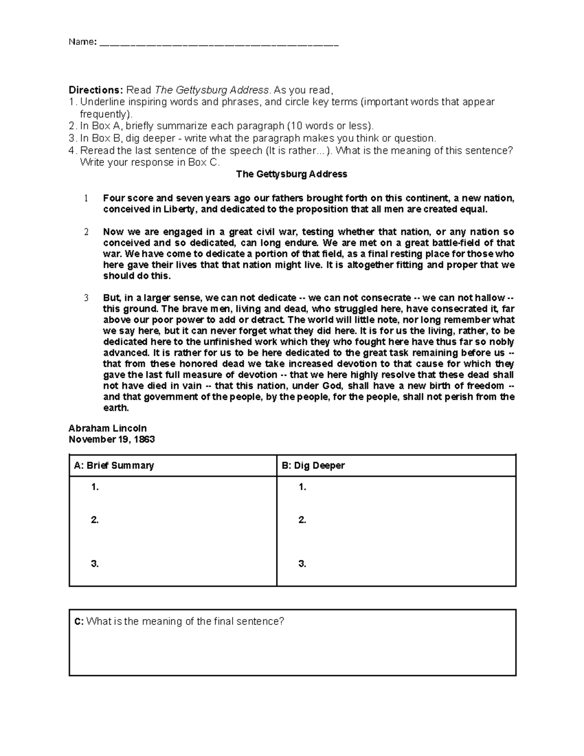 Laila Barrow - TG Gettysburg Address Activity - Name