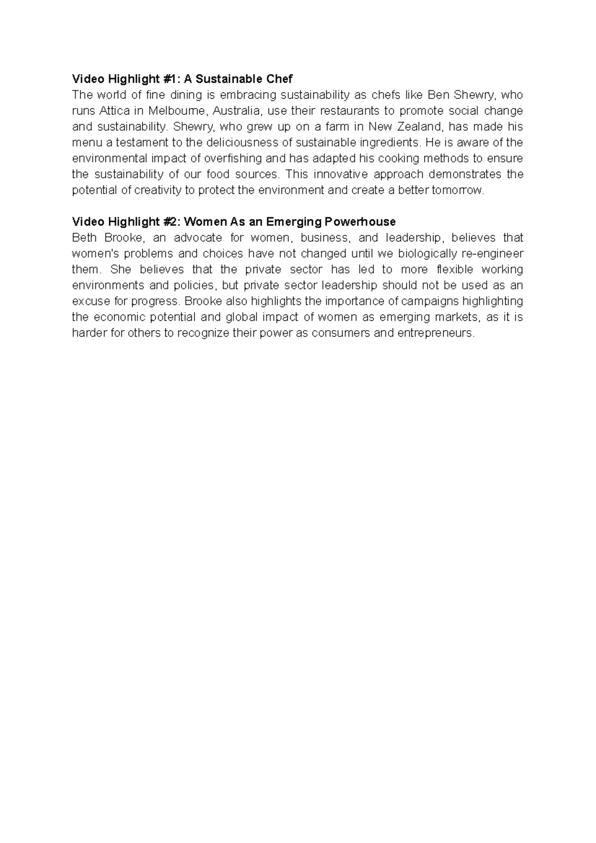 Tutorial HRM Video Highlight - Video Highlight #1: A Sustainable Chef ...