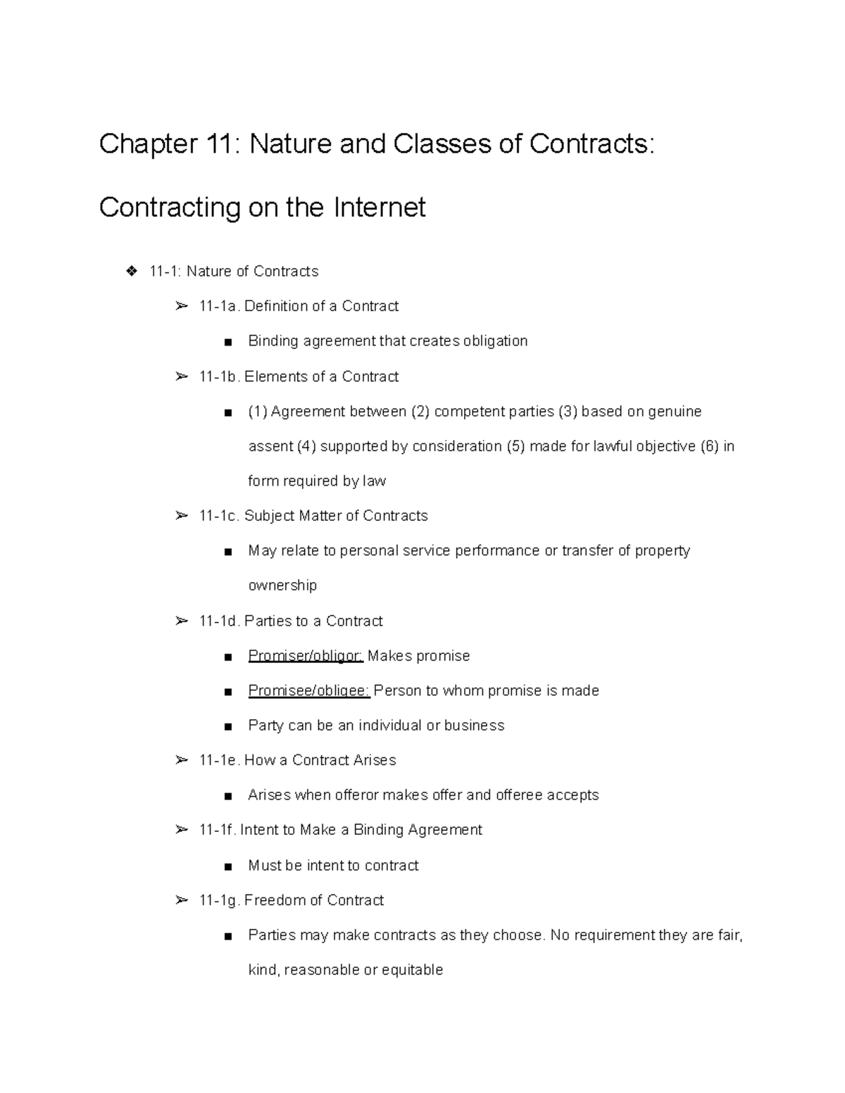 BADM223 Chapter 11 - Chapter 11: Nature and Classes of Contracts ...