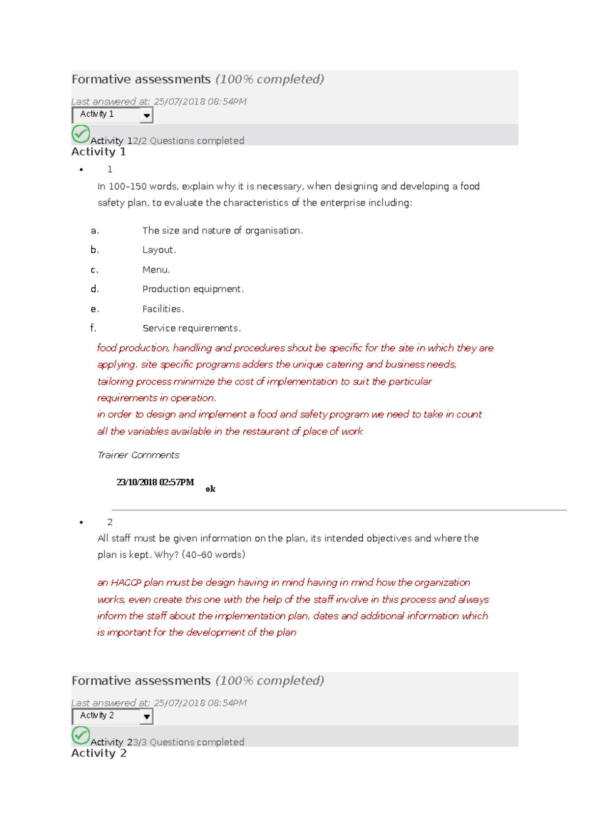 Formative assessments - The size and nature of organisation. b. Layout ...