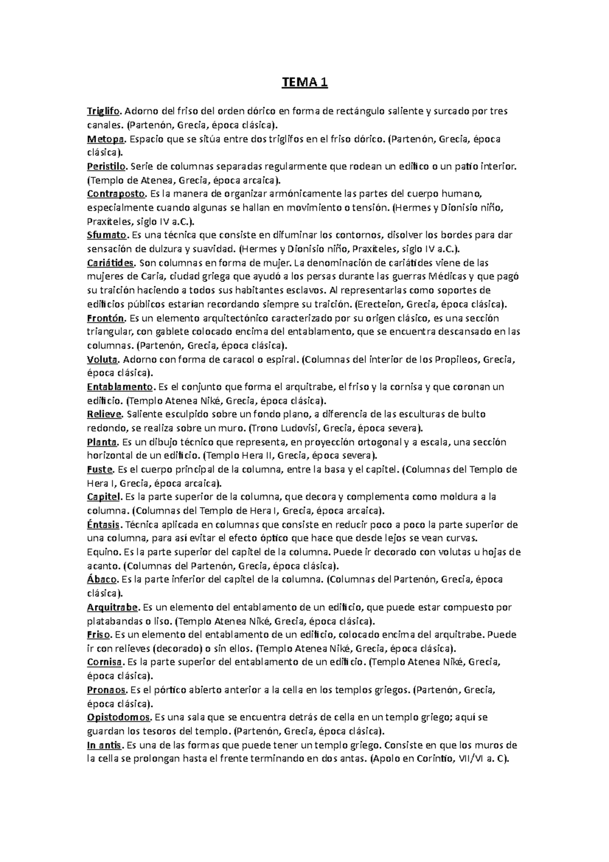 Vocabulario 1º EvaluaciÓn - TEMA 1 Triglifo. Adorno del friso del orden ...