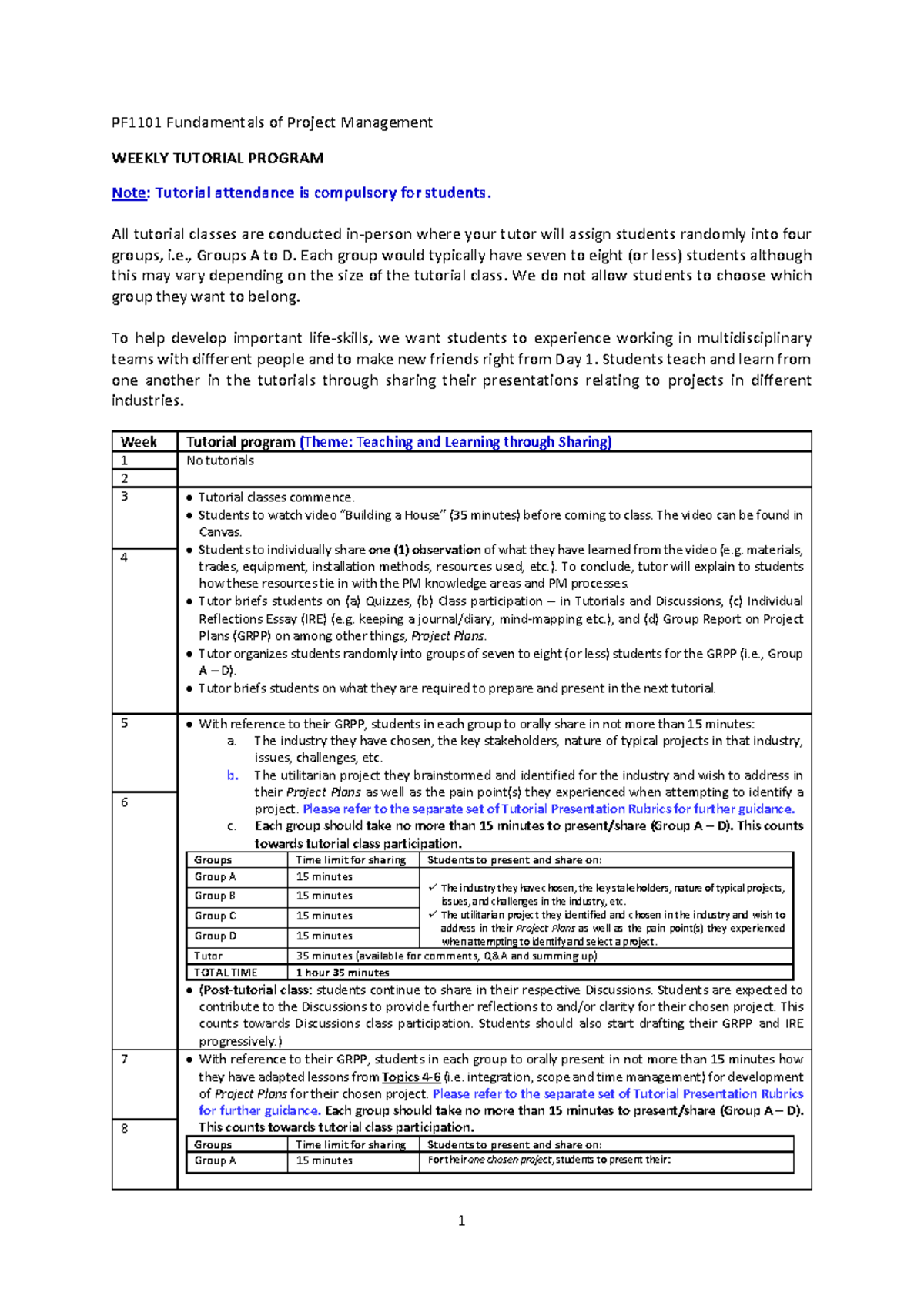 4. Weekly Tutorial Program - 1 PF1101 Fundamentals of Project ...
