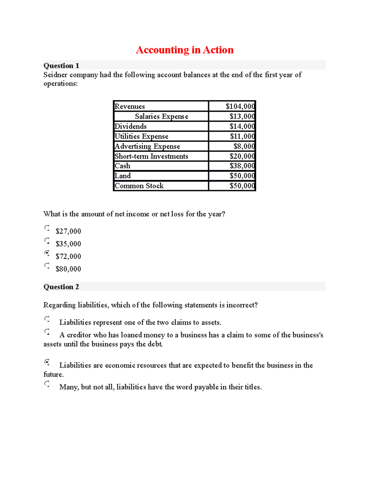 Accounting in Action Quiz - Studocu
