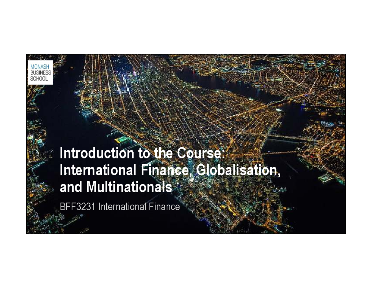 Week 1 - Globalisation and MNCs 1pp - Introduction to the Course ...