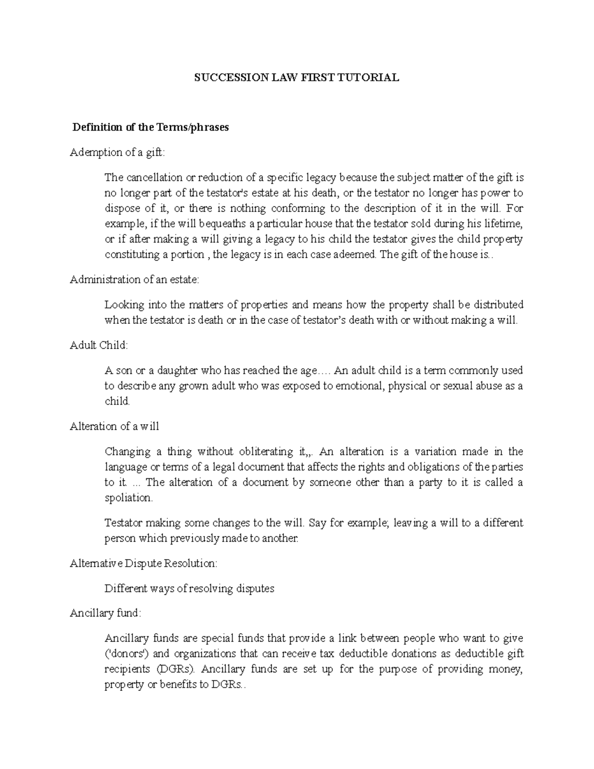 Tutorial Definition OF Words - SUCCESSION LAW FIRST TUTORIAL Definition ...