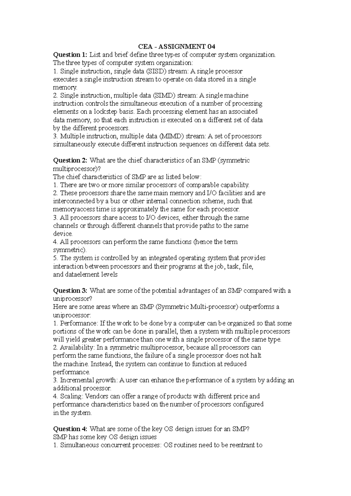 Ass4 Cea Practical Cea Assignment 04 Question 1 List And Brief Define Three Types Of 