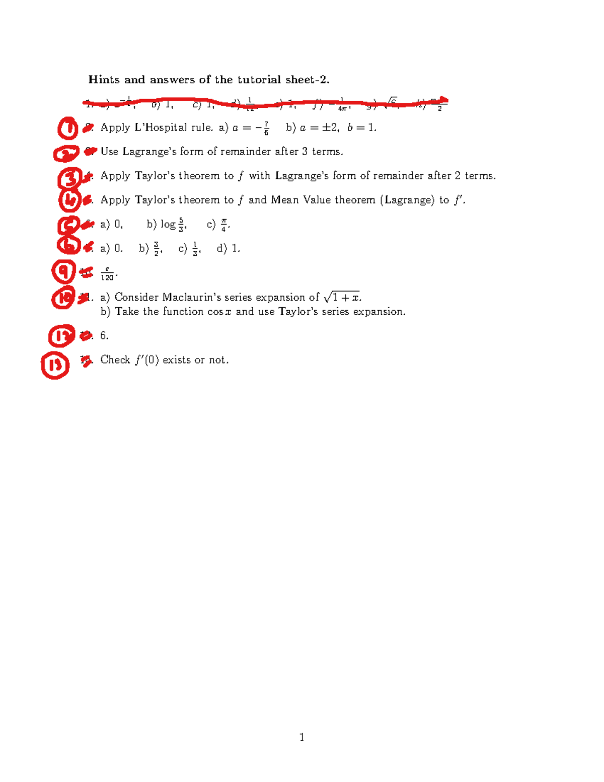 Hints AND Answers Tutorial Sheet-2 - Hints and answers of the tutorial ...