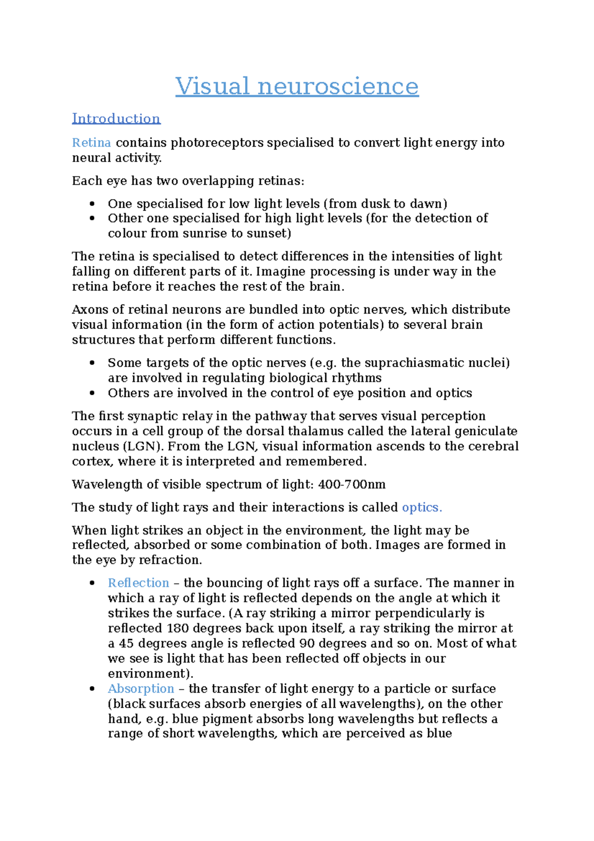 Visual Neuroscience - 1st year BMS - Visual neuroscience Introduction ...