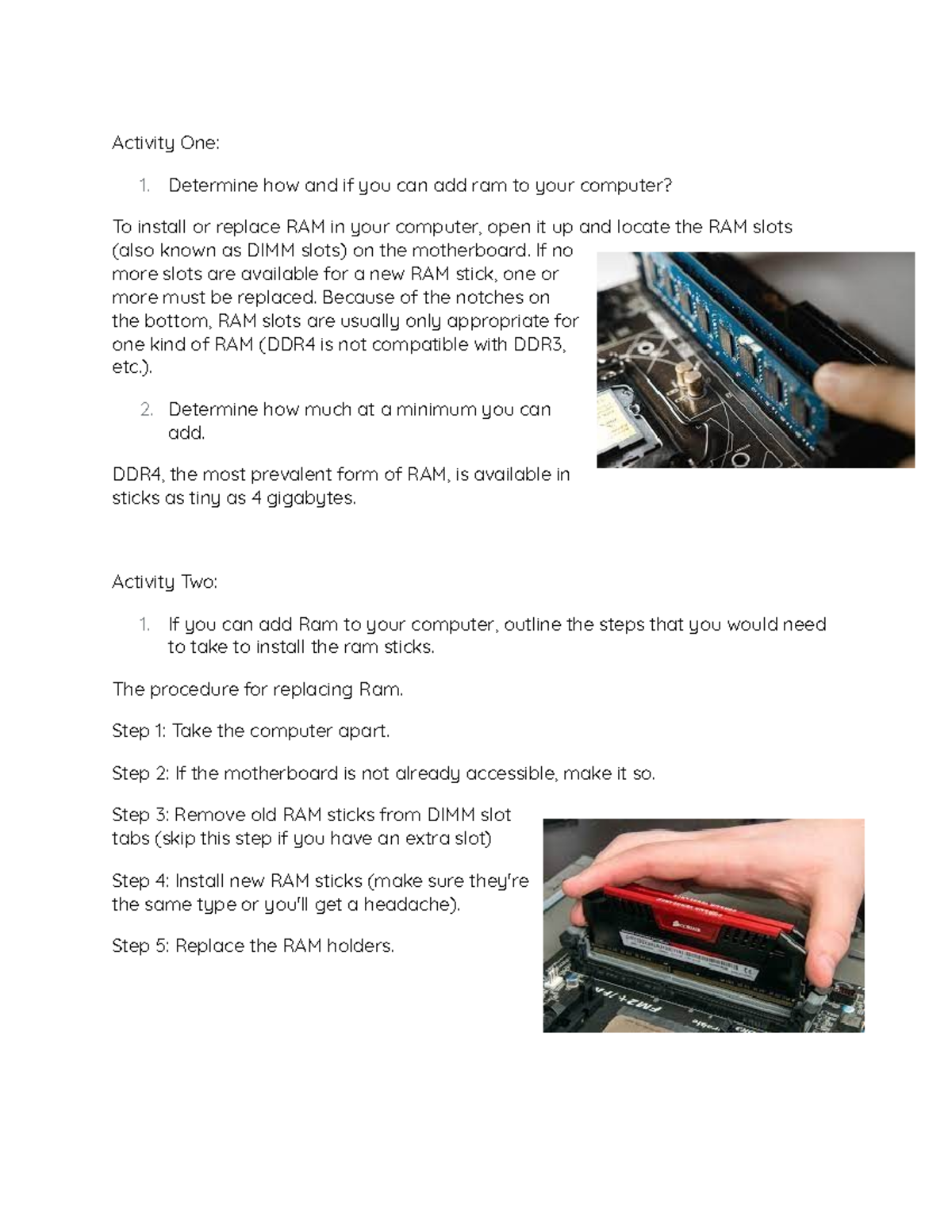 Ram - Fill in the worksheet for computer science - Activity One: 1 ...