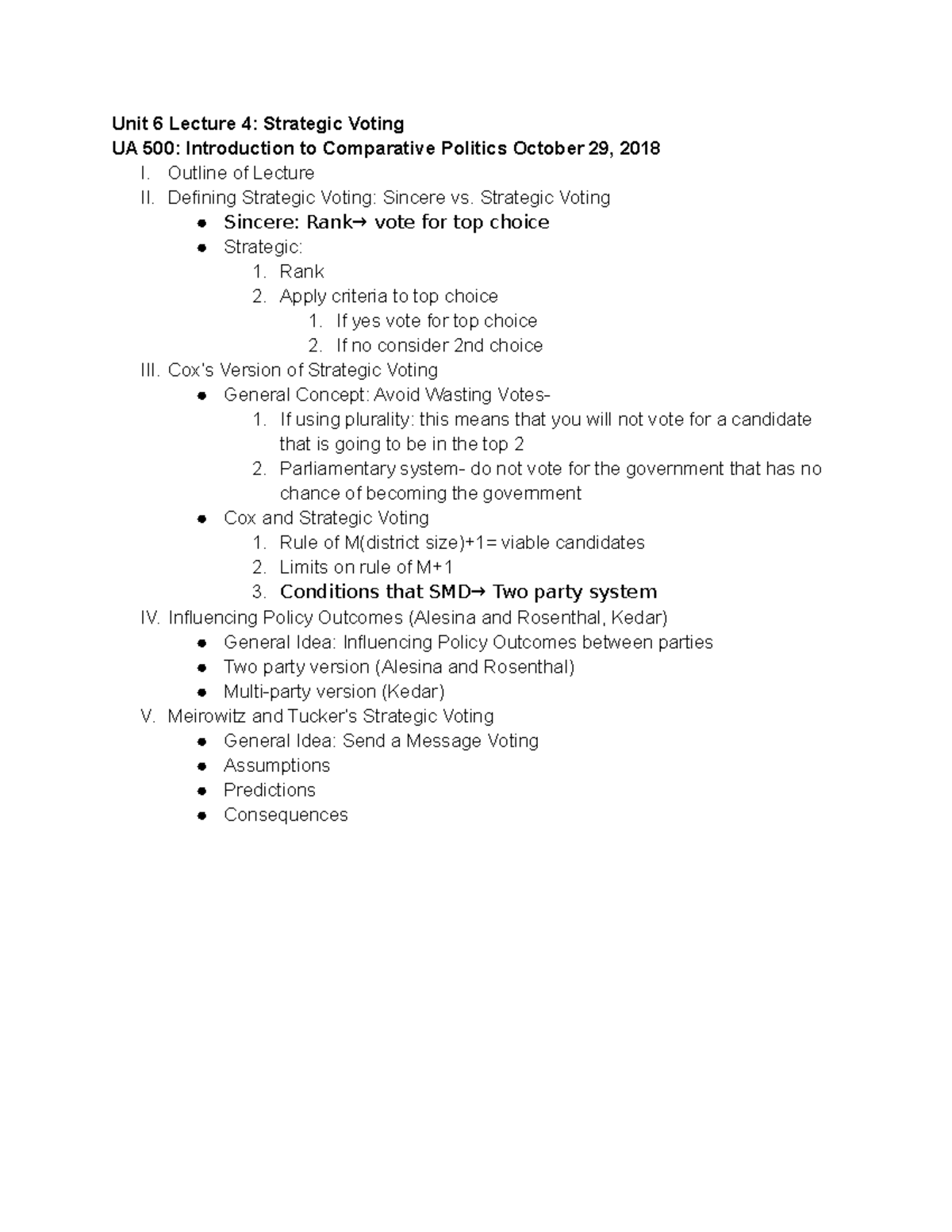 Comparative Politics Unit 6 Lecture 4 Strategic Voting - Unit 6 Lecture ...
