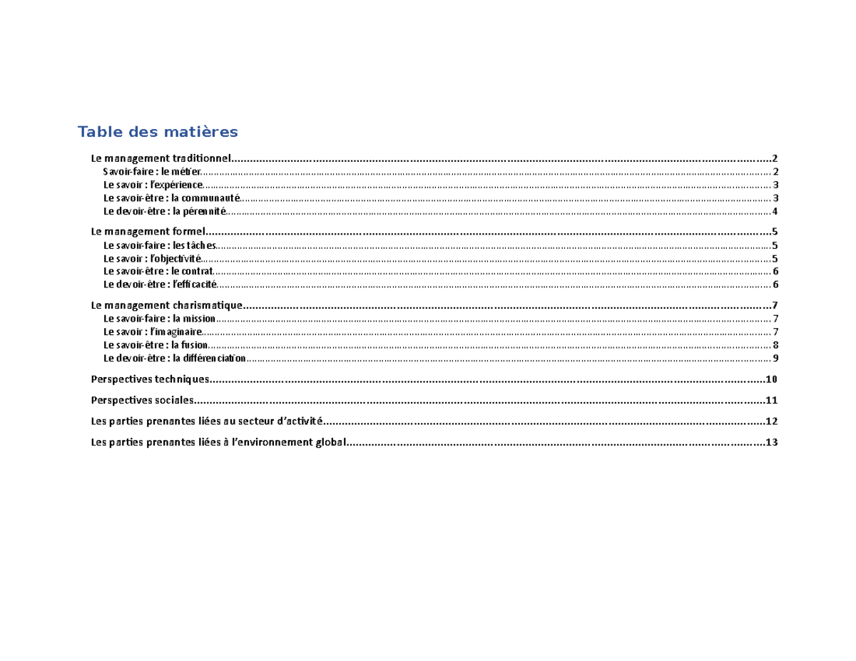 Document de révision - Management - Table des matières Le management ...