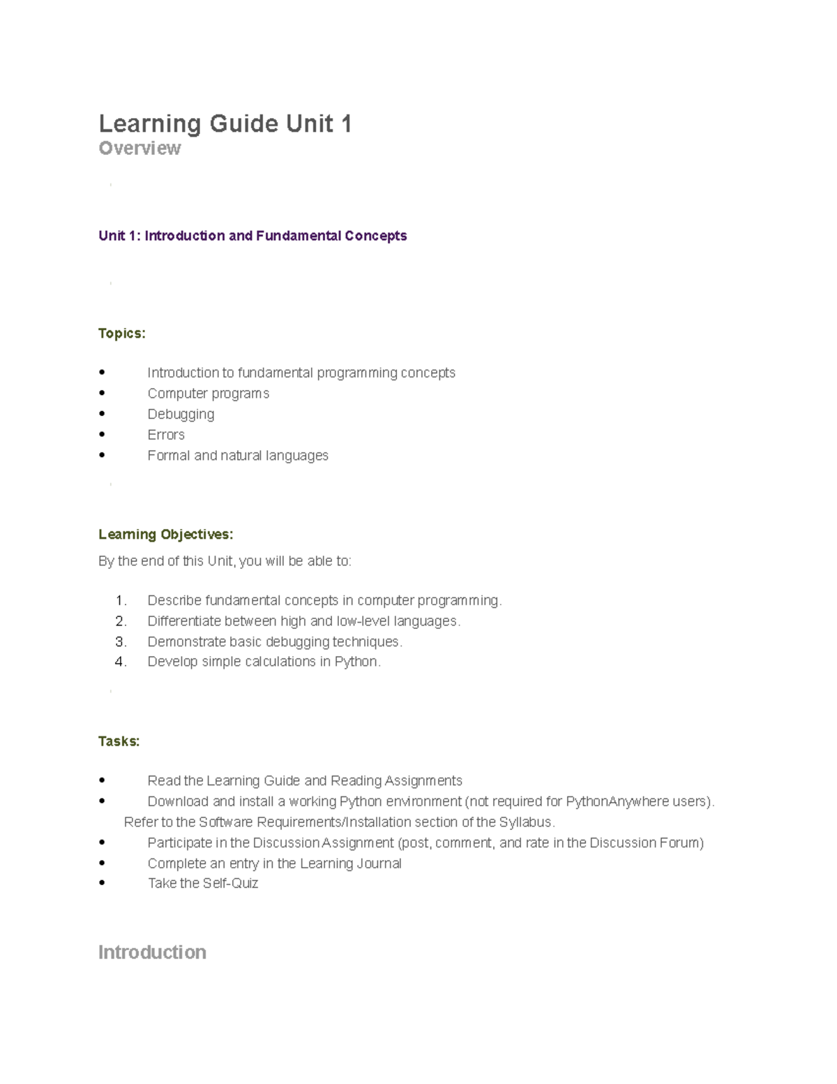 Learning Guide Unit 1 - Differentiate between high and low-level ...