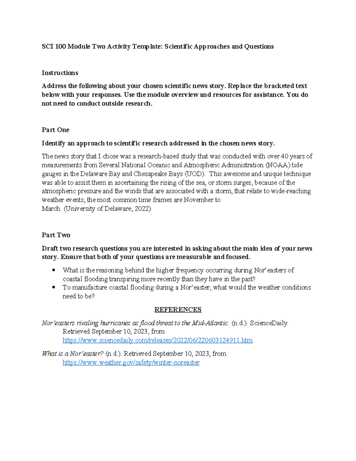 SCI 100 2-2 - 2-2 Discussion - SCI 100 Module Two Activity Template ...