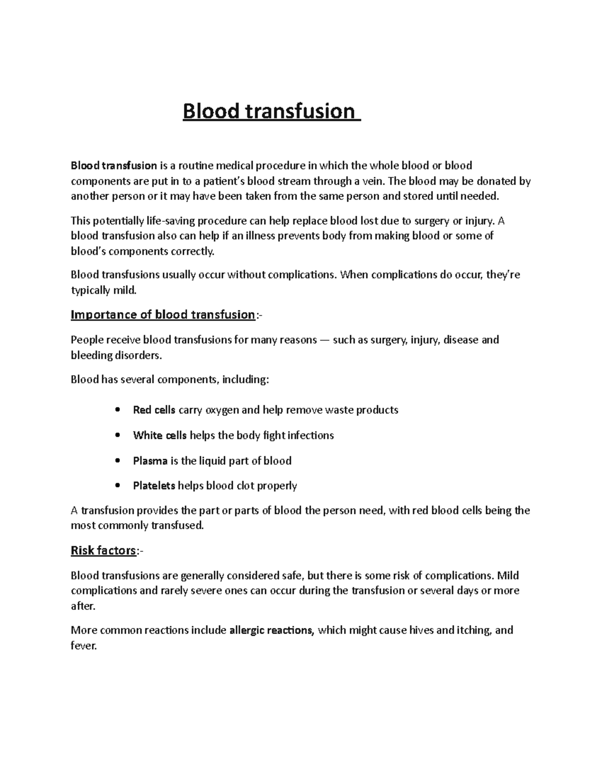 Bld trnsfsn 3 - Blood transfusion is a routine medical procedure in ...