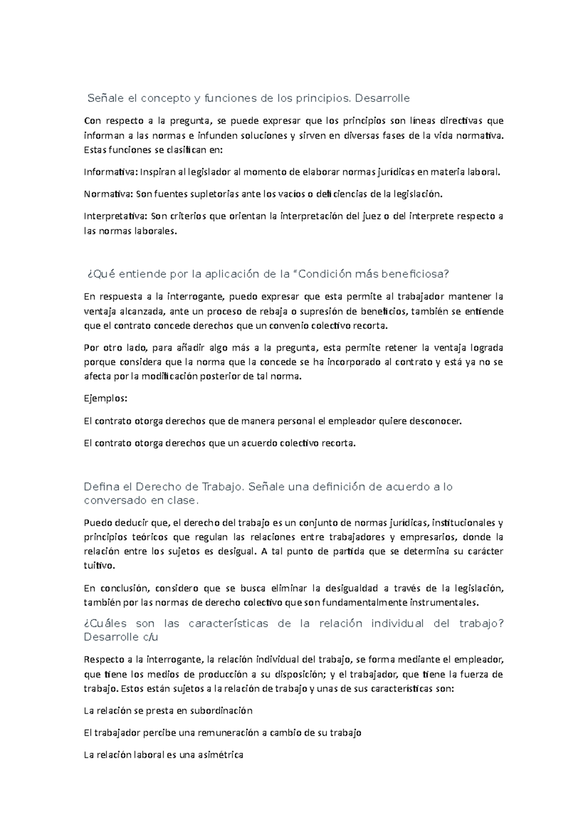 PC 1 Derecho Laboral - fsfsdf - Señale el concepto y funciones de los ...