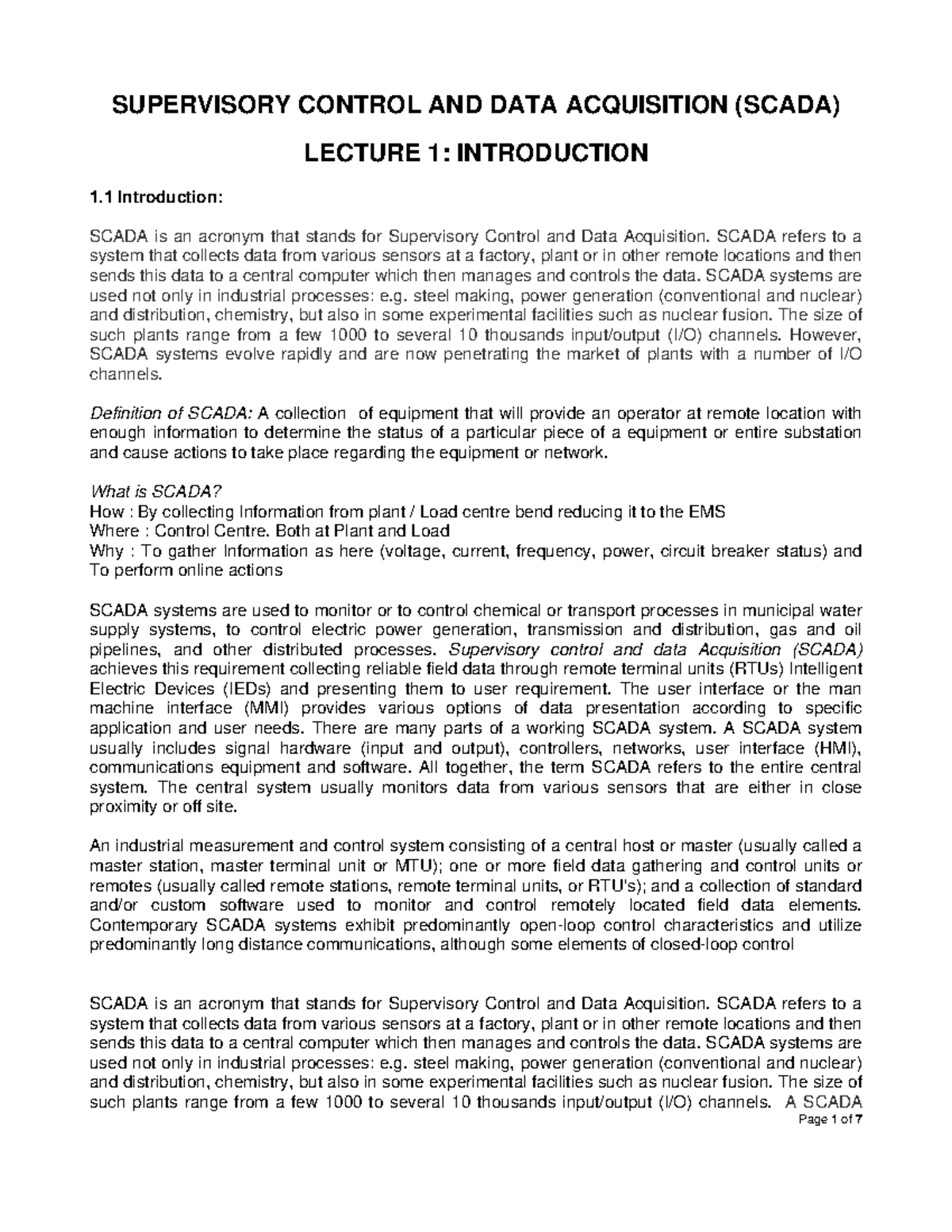 Scada - reference - SUPERVISORY CONTROL AND DATA ACQUISITION (SCADA ...