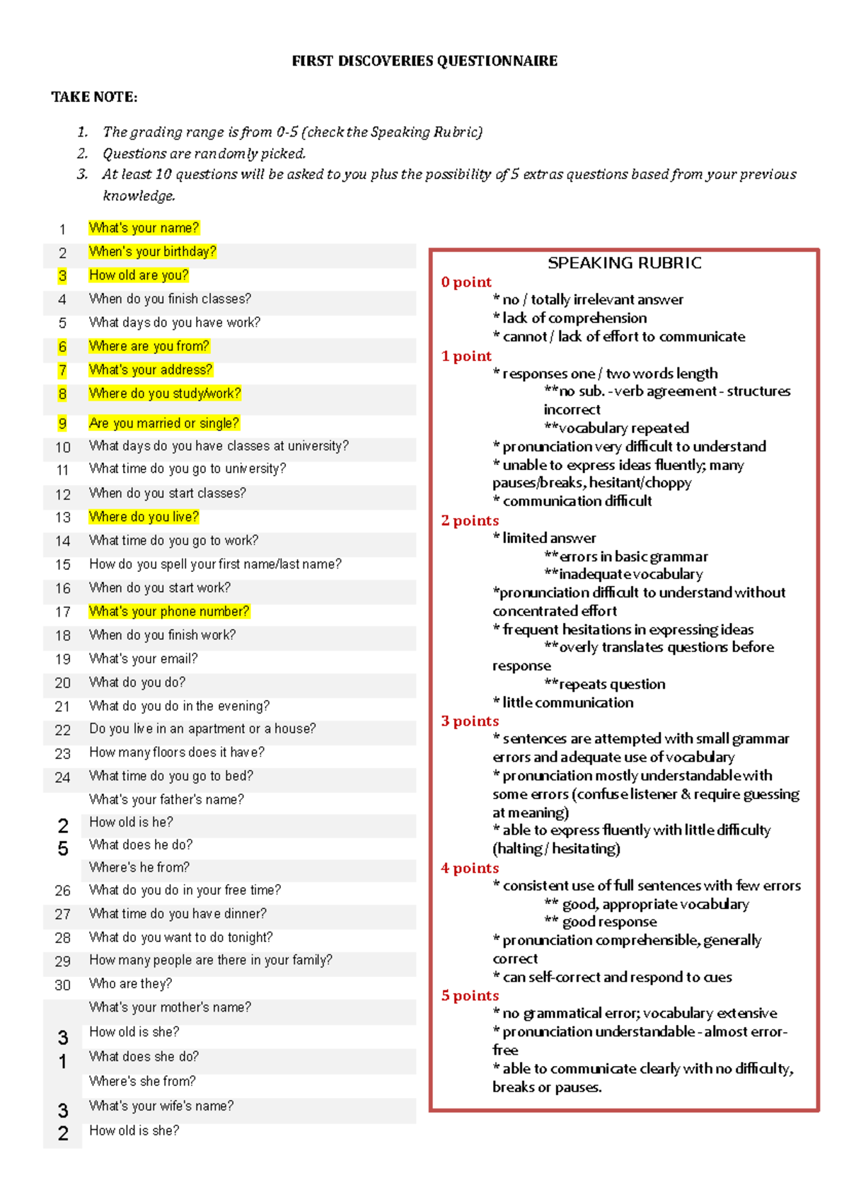 First Discoveries Questionnaire - Students - FIRST DISCOVERIES ...